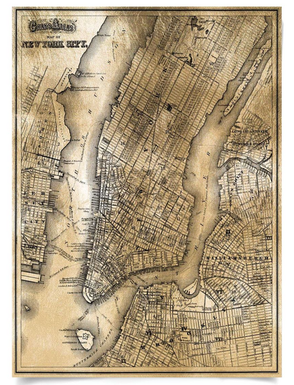 Natural Curiosities Art, Gold City Map of New York - Ivy Home
